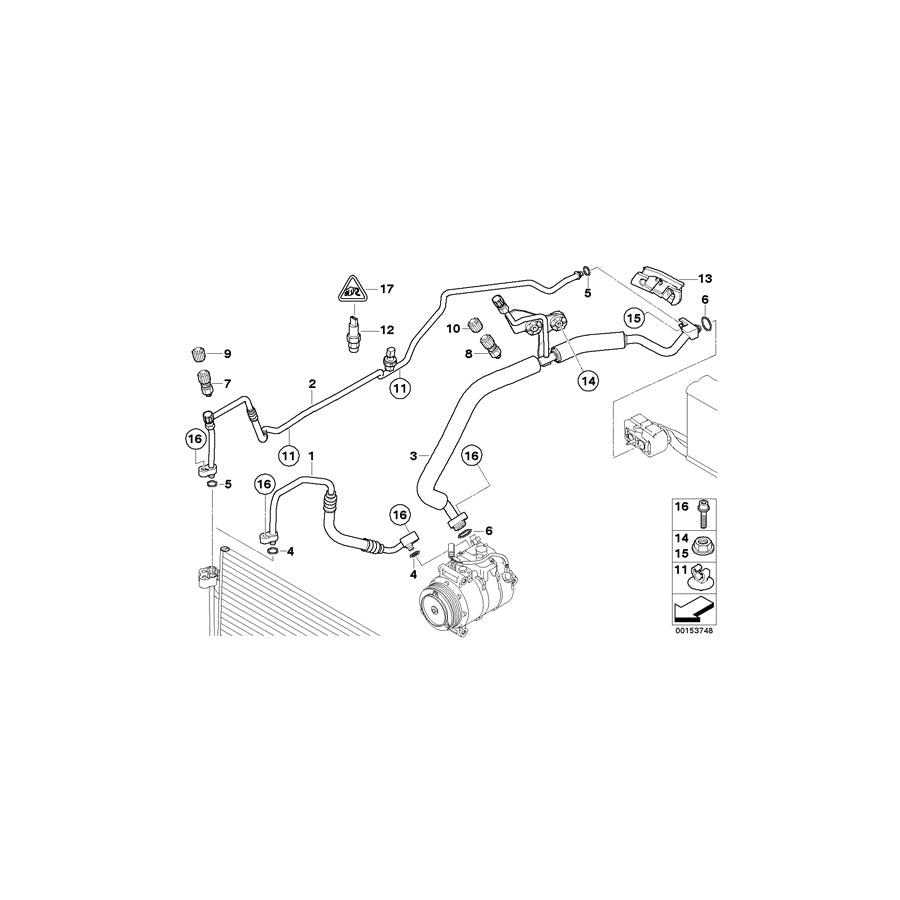 Genuine BMW 64509193128 E60 E61 Pressure Hose,Condenser,Evaporator (Inc ...