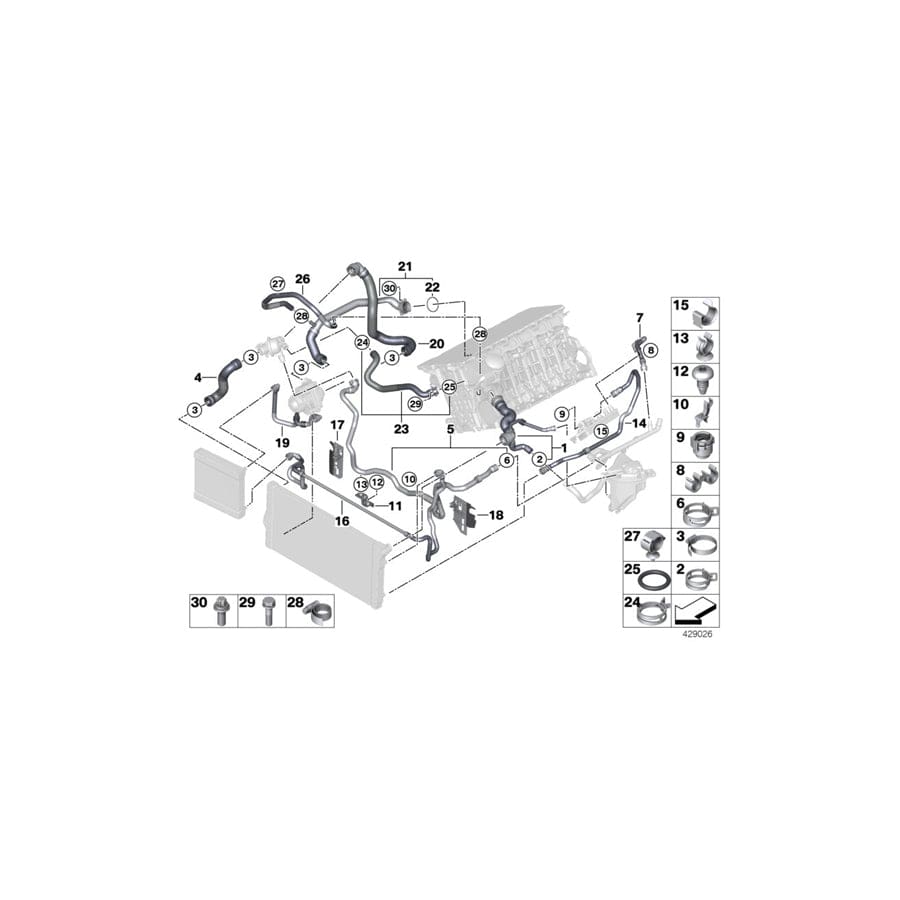 Genuine BMW 11537605432 F01 F12 Water Hose, Inlet, Thermostat (Inc ...