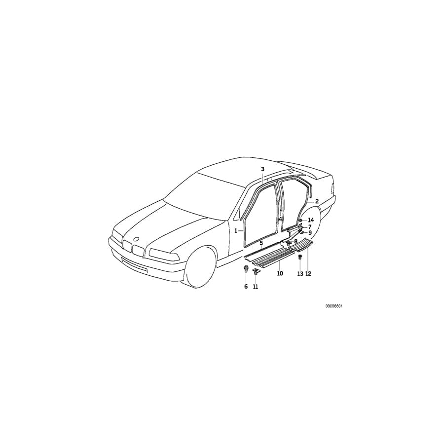 Genuine BMW 51478130435 E36 Sill Strip Front SCHWARZ (Inc. 323i, M3 ...