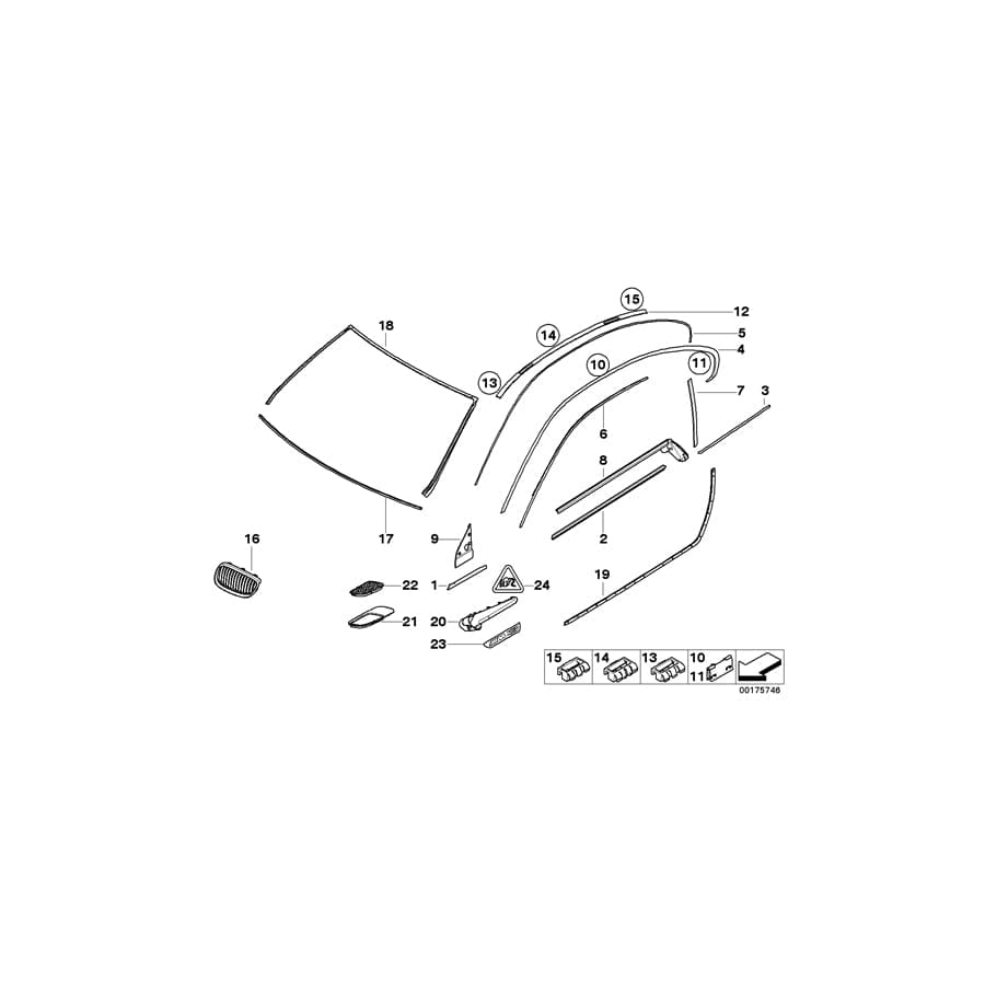 Genuine BMW 51767182643 E92 F06 Clip, Roof Frame Strip (Inc. 325xi ...