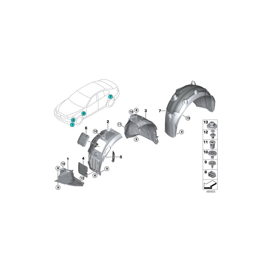 Genuine BMW 51718060080 F90 Cover, Wheelhousing, Fr. Sec., Front Rgt M5 ...