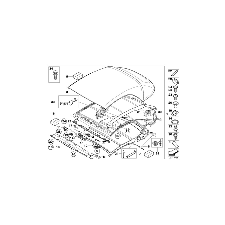 Genuine BMW 54347190762 E88 Mounting Kit Headliner/Top Fabric (Inc. 12 ...
