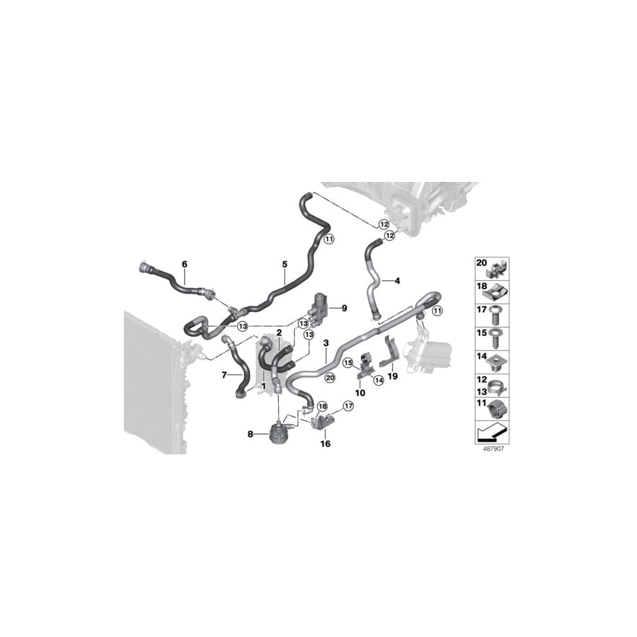 Genuine BMW 64219314673 G12 G11 G30 Coolant Hose Radiator Feed 3 EDH ...