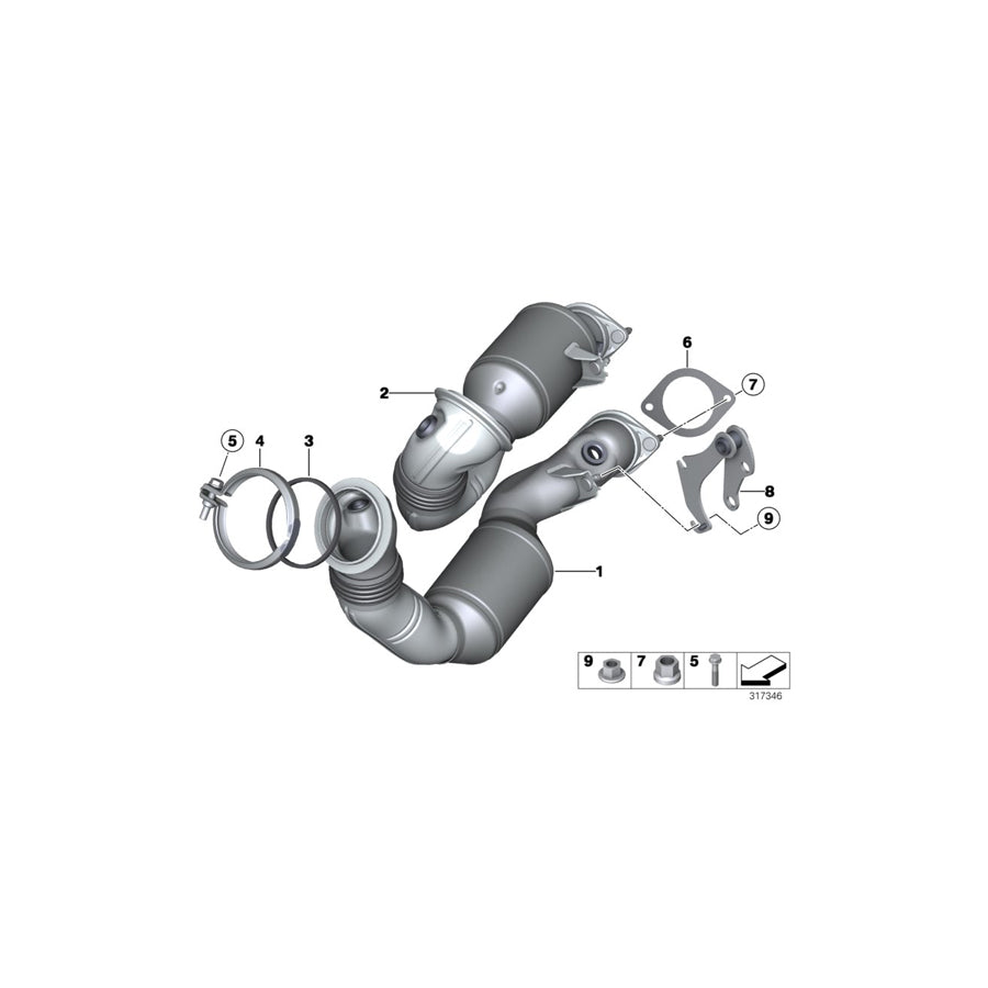 Genuine BMW 18307565331 E60 E61 Exch Catalytic Converter Close To Engi ...