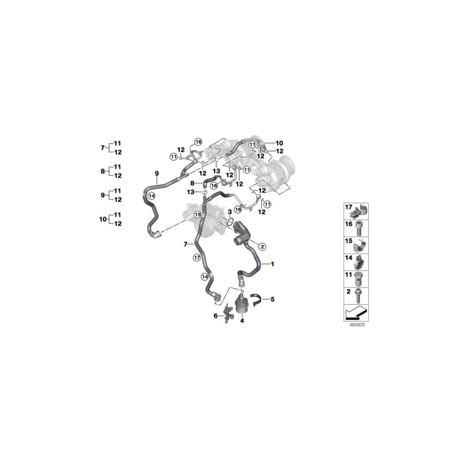 Genuine BMW 11538659911 G12 Coolant Line, Turbocharger Supply Line ZYL ...