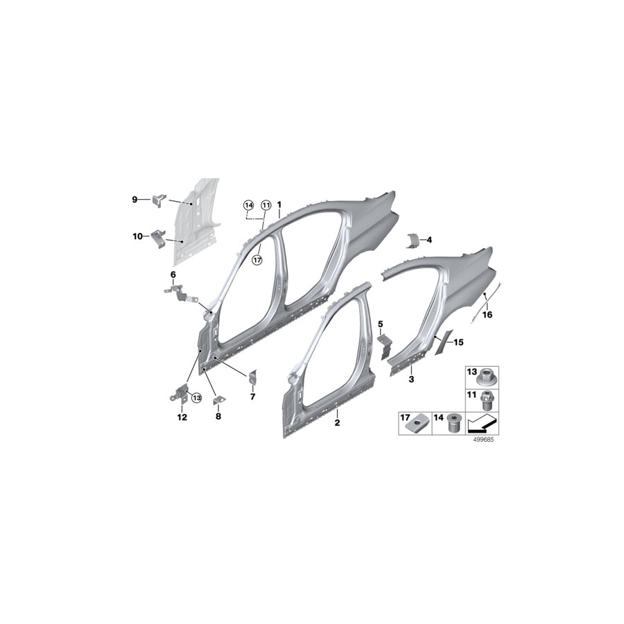 Genuine BMW 41217298011 F30 Side Frame, Exterior, Left (Inc. 320i ed ...