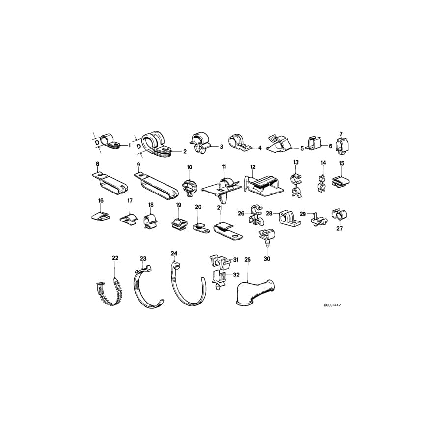 Genuine BMW 12527575155 E23 E32 E30 Clamp D=13/6,4 (Inc. 535i, 728 ...