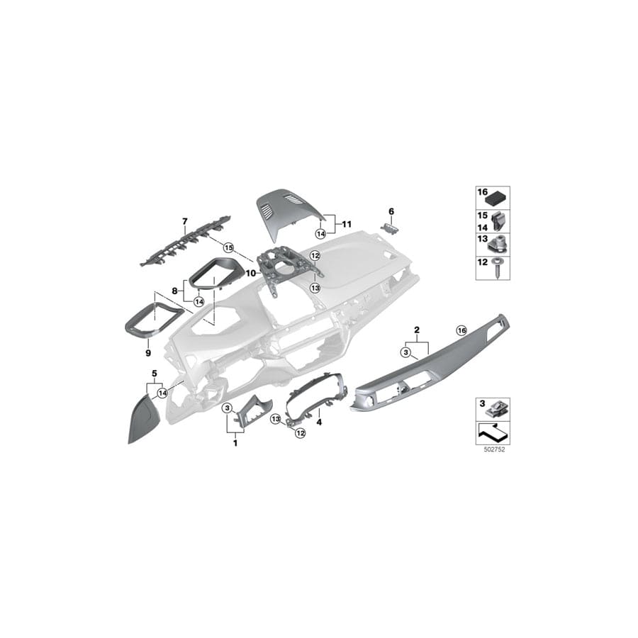 Genuine BMW 51459378043 G30 G31 G32 Cover Panel Dashb.Fineline Ridge D ...
