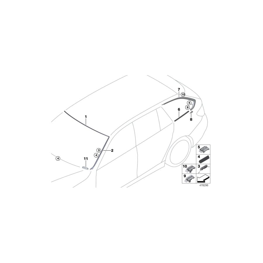 Genuine BMW 51337263223 F31 Trim Strip, Side Frame, Left (Inc. 330dX ...