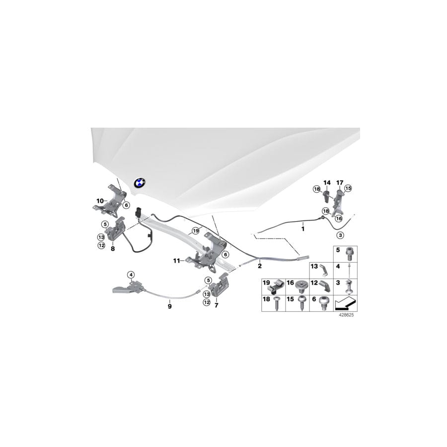 Genuine BMW 51237367535 F16 Bowden Cable, Hood, Rear (Inc. X5 25dX ...