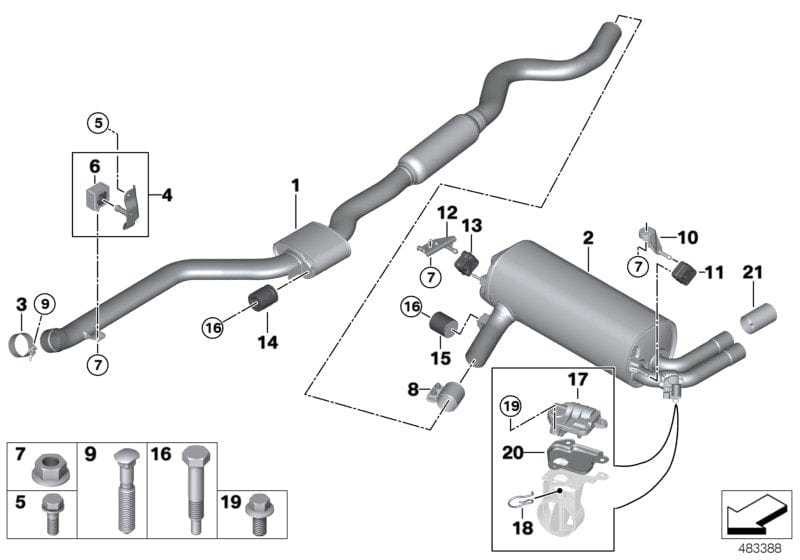 Genuine BMW 18308662288 F32 F36 Rear Muffler (Inc. 330iX, 330i & 430i ...